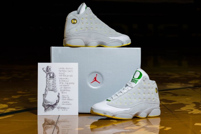 Oregon Ducks Air Jordan 13 Grey Suede - Sneaker Bar Detroit