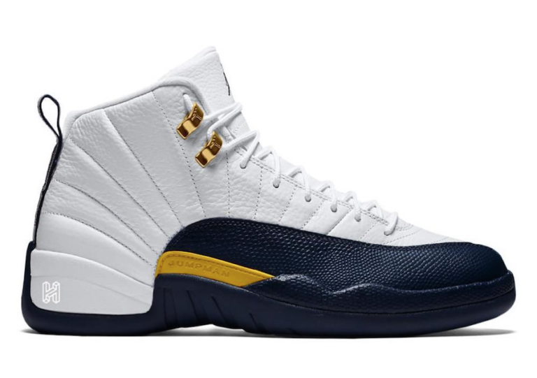 Air Jordan 12 Michigan Home White Amarillo Metallic Gold Midnight Navy ...