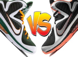 Nike LeBron 9 Miami Hurricanes vs Bright Mango Comparison