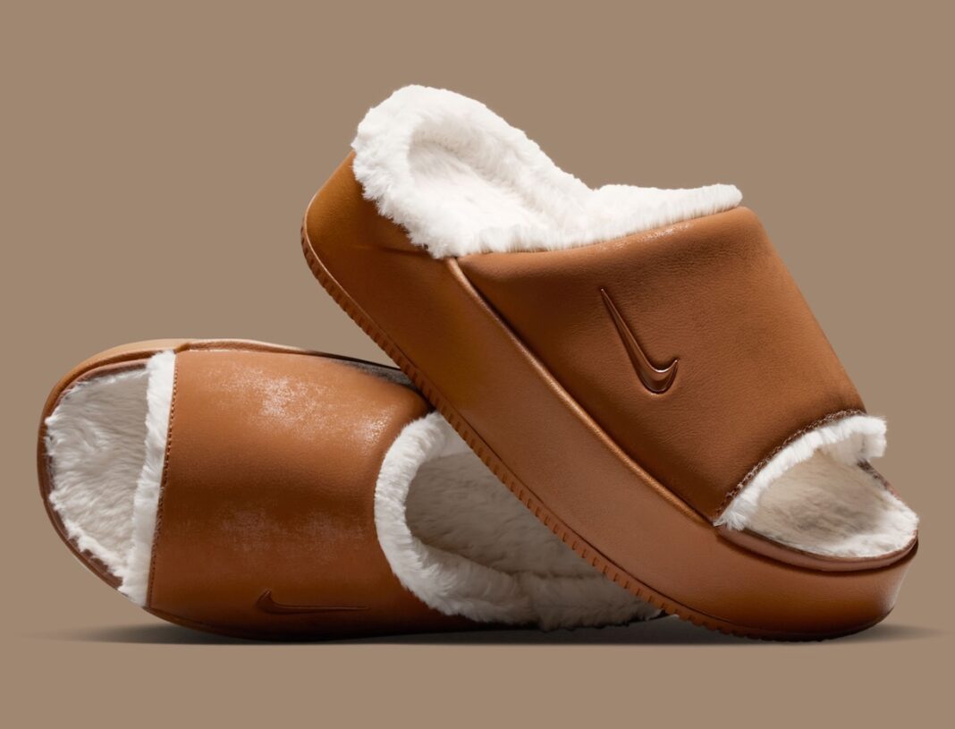 Nike Calm Elevation Slide Light British Tan Fur Lined HV8560-200